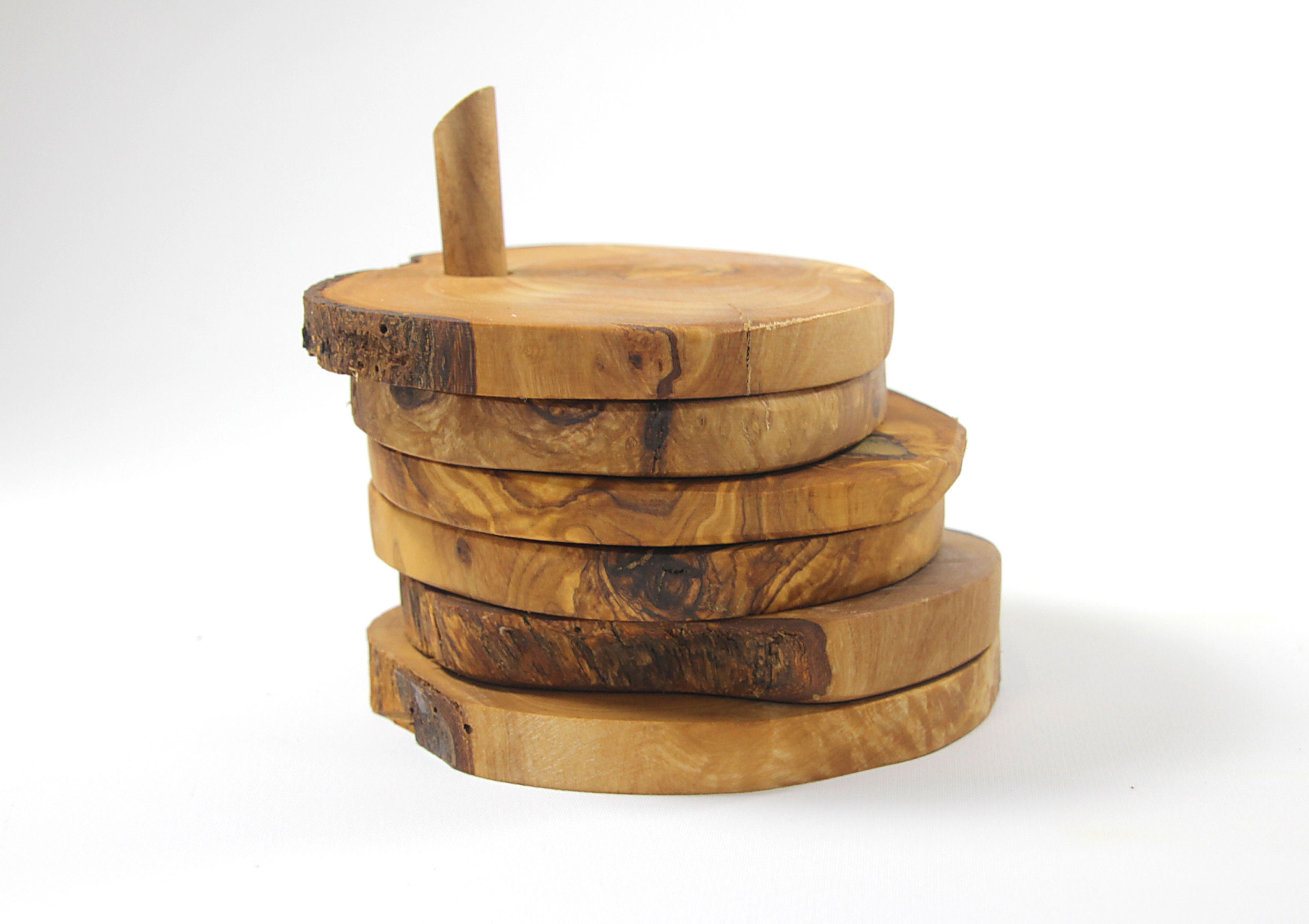 Olive Wood Coasters Set of 5 With Base Storage Base Free | Etsy