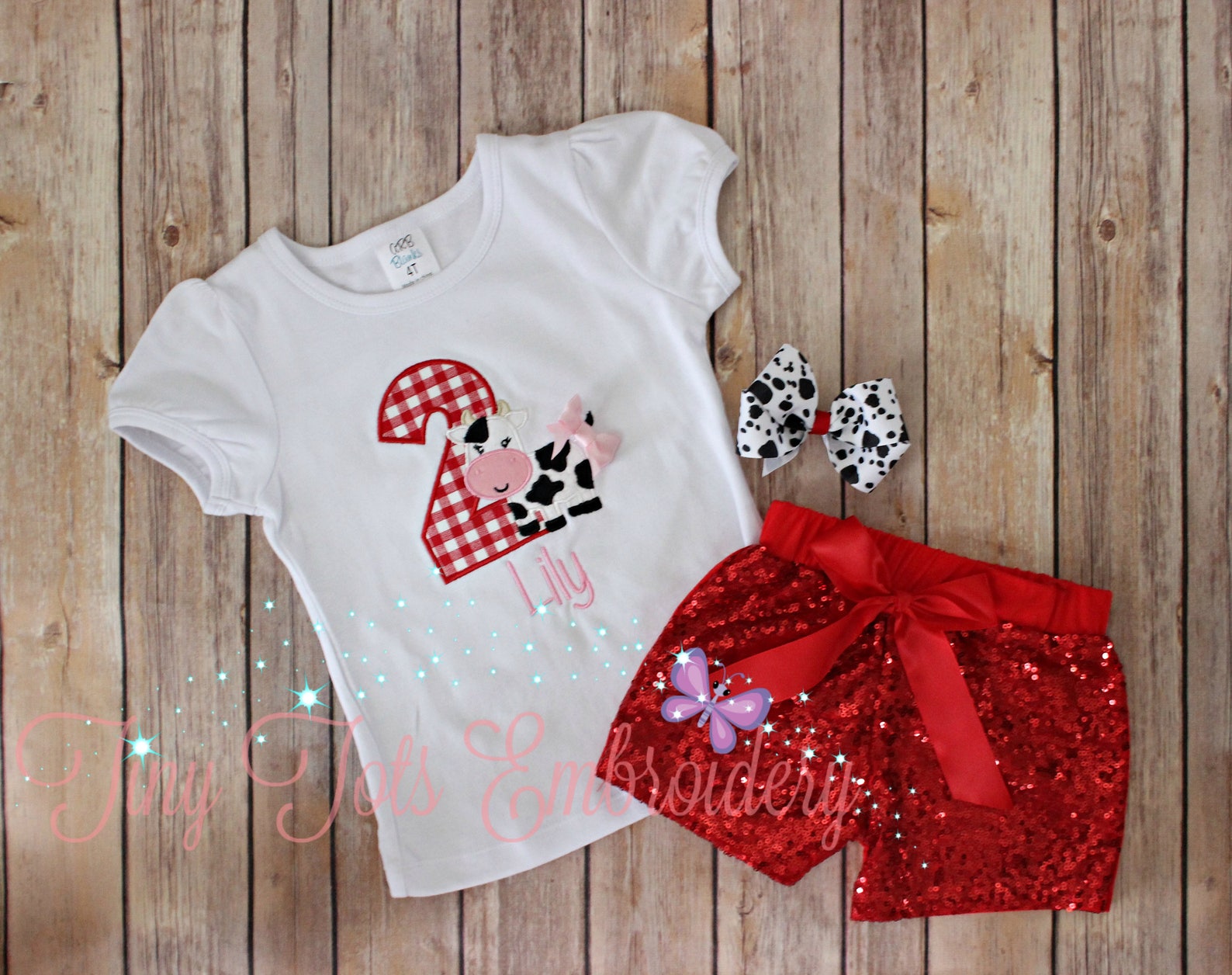 Barnyard Birthday Outfit Cow Sequin Shorts Outfit Includes - Etsy