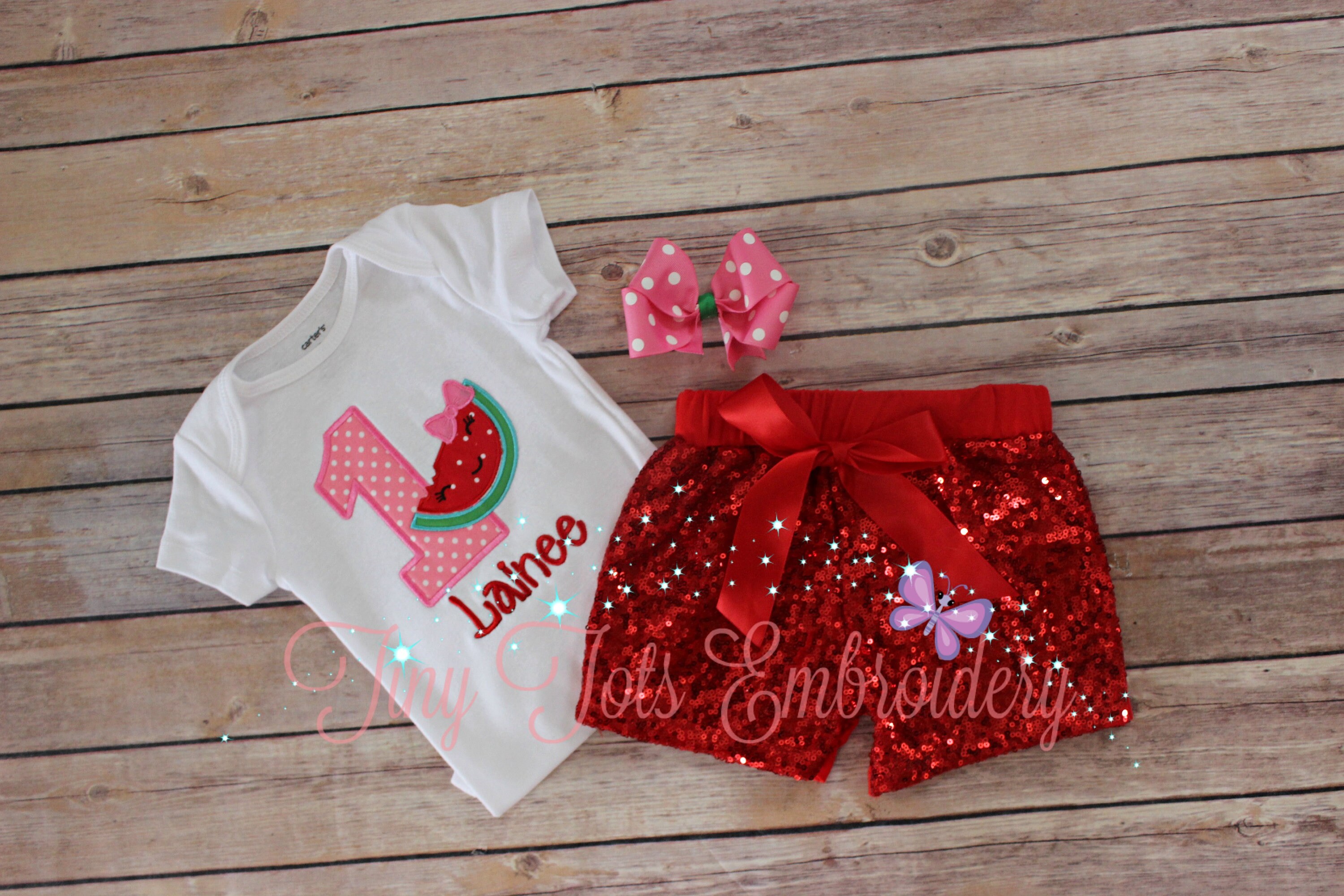 Watermelon Birthday Outfit ~ Includes Top, Sequin Shorts and Hair Bow ...