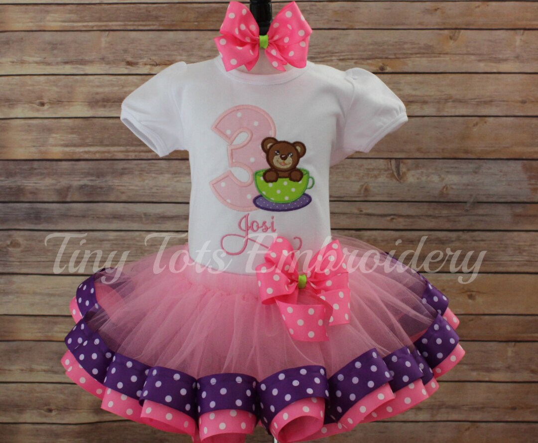 Teddy Bear Tea Party Tutu Outfit Includes Top Ribbon Tutu - Etsy