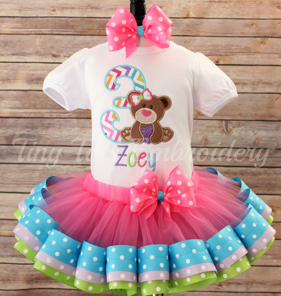 Teddy Bear Birthday Tutu Outfit Includes Top Ribbon Tutu - Etsy