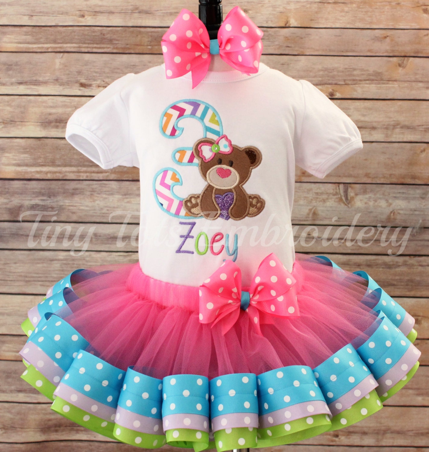 Teddy Bear Birthday Tutu Outfit Includes Top Ribbon Tutu | Etsy