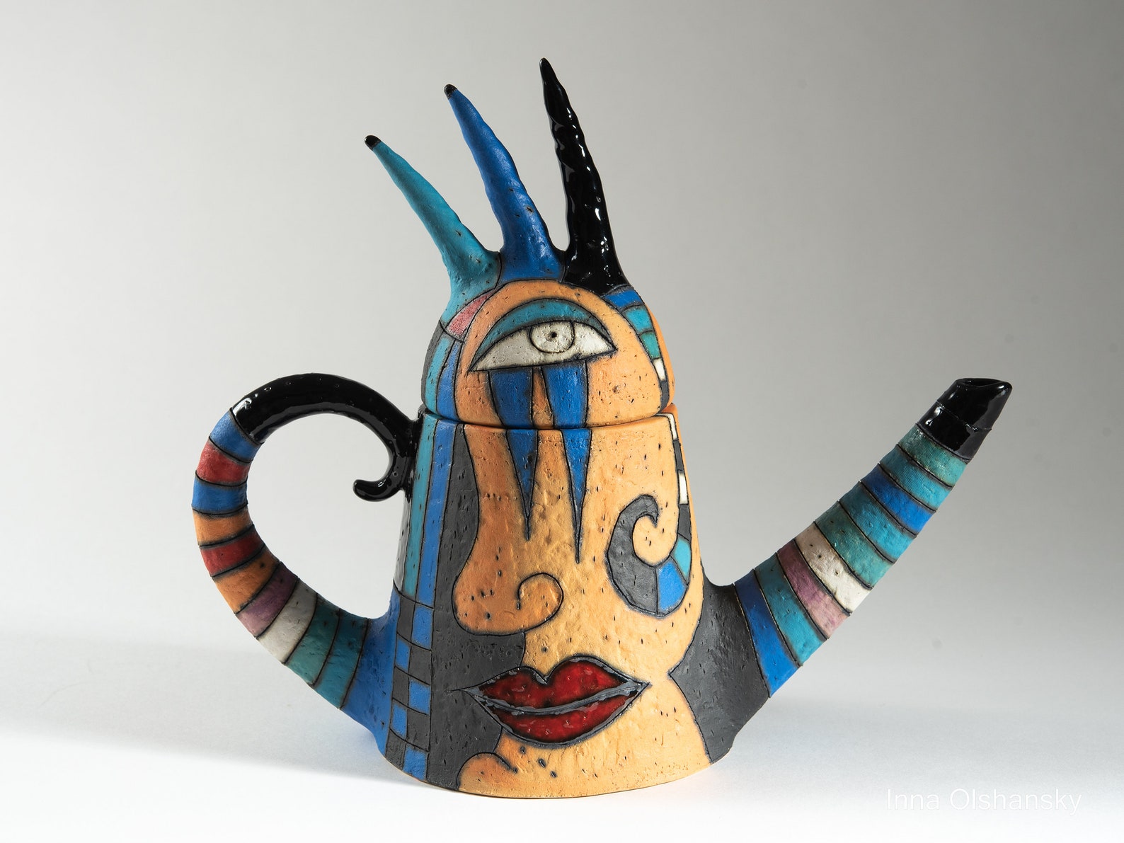 Ceramic Colorful Decorative Teapot Faces Design by Inna Olshansky - Etsy