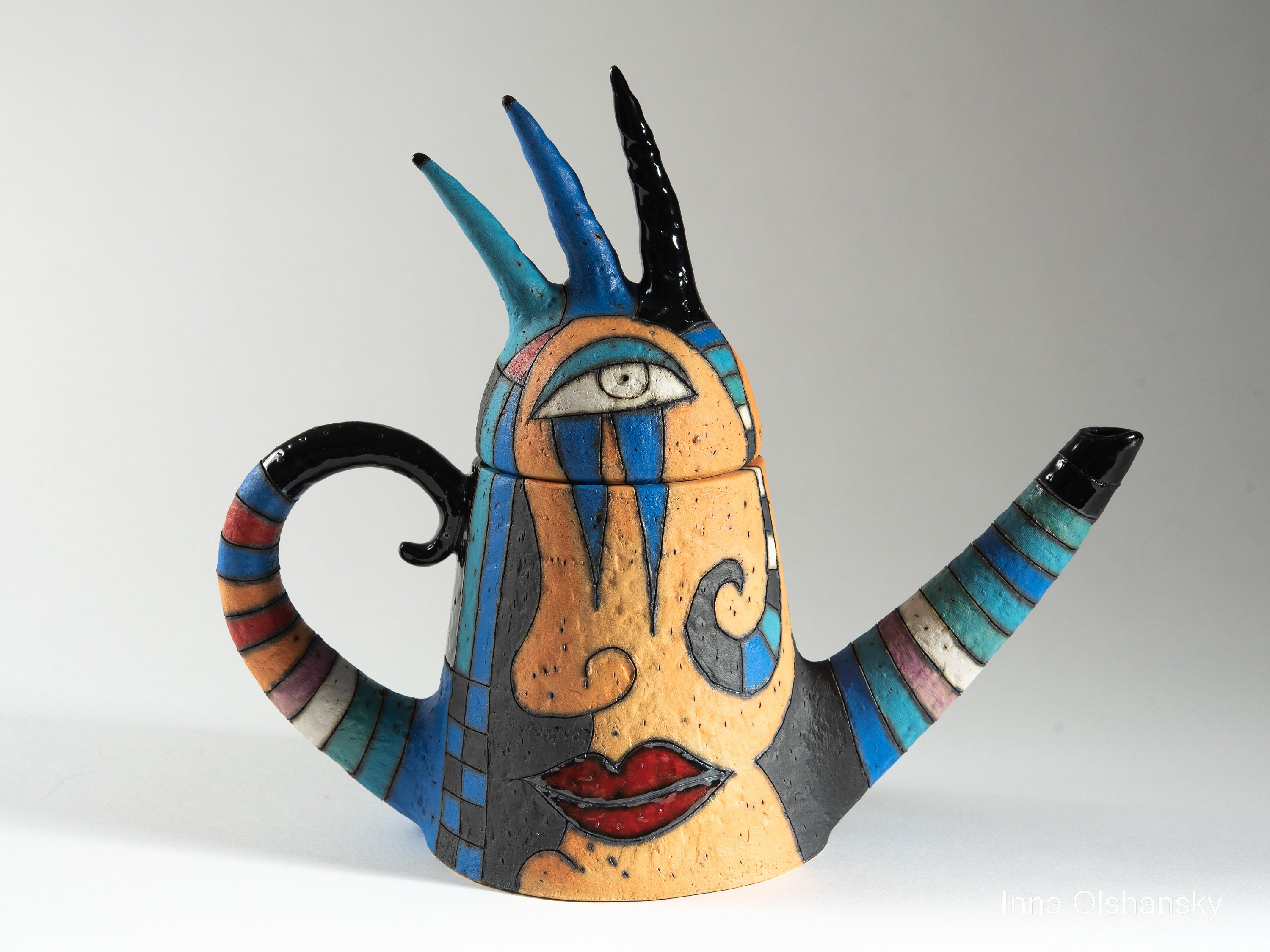 Ceramic Colorful Decorative Teapot Faces Design by Inna Olshansky - Etsy