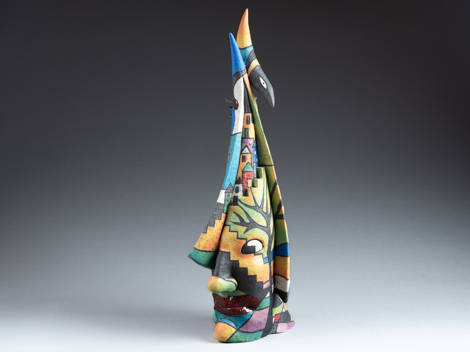 Ceramic Fantasy Art Colorful Big Sculpture Head Two Faces and - Etsy