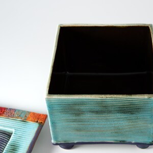 Ceramic Turquoise Box With Original Colorful Lid - Etsy