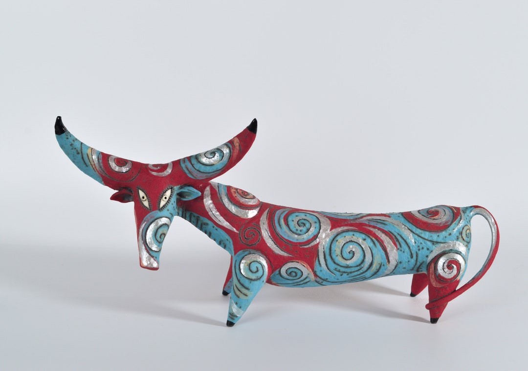 Bull Bull Ceramic Red Bull Sculpture Bull Bull With Pattern Fantasy ...