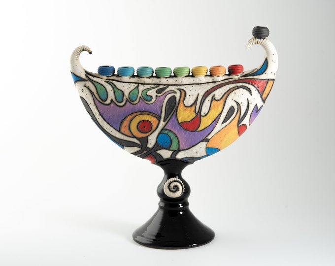 Ceramic Colorful Menorah Hanukkah - Sculpture Flowers Menorah ...