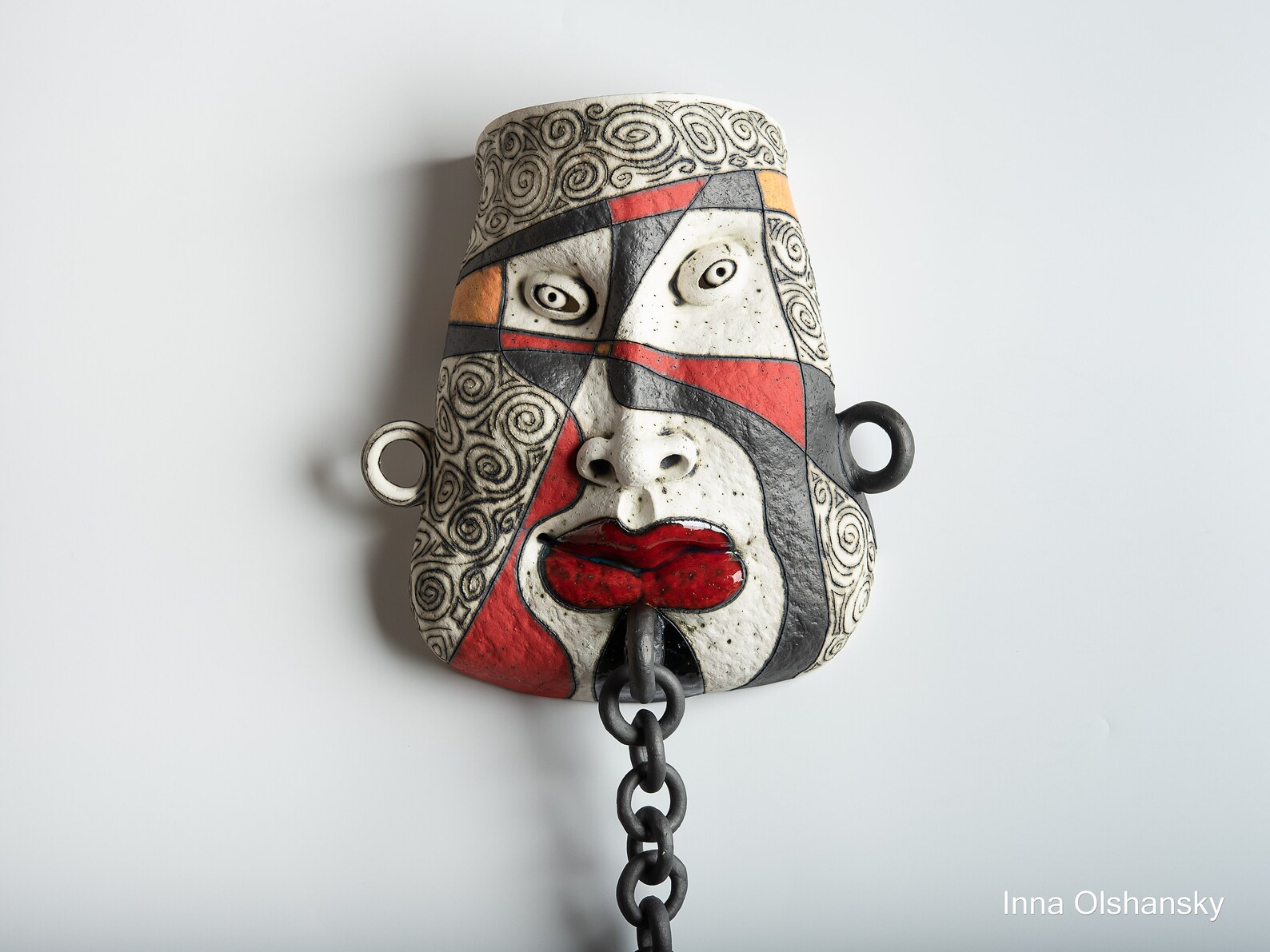Wall Art Sculpture Ceramic Mask Black and Red Face - Etsy