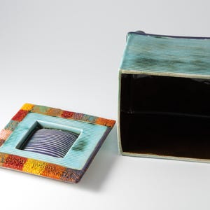 Ceramic Turquoise Box With Original Colorful Lid - Etsy