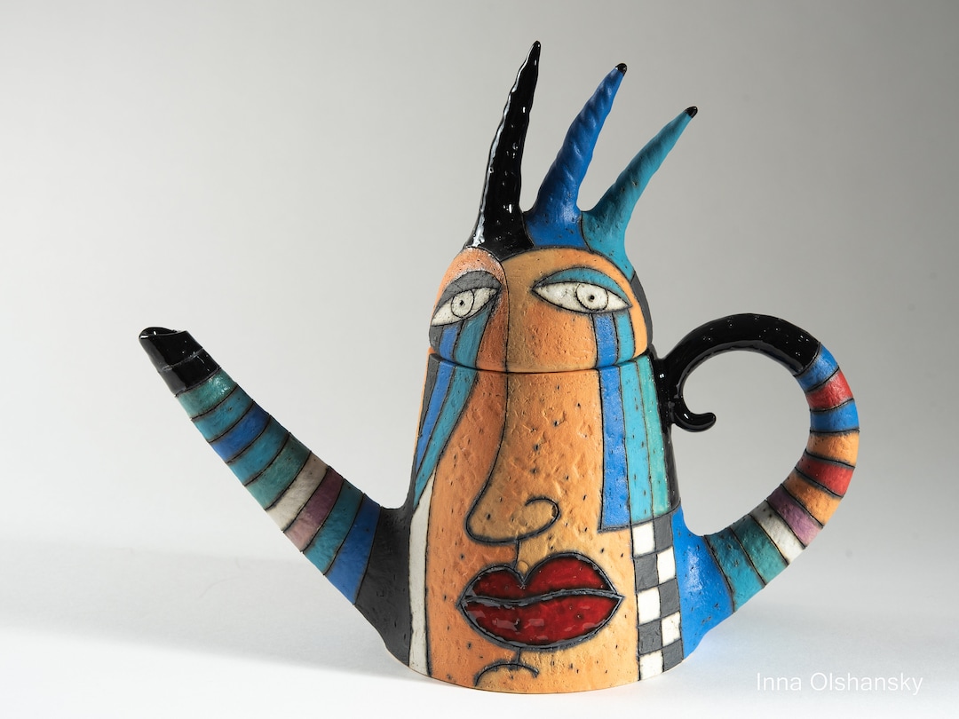 Ceramic Colorful Decorative Teapot Faces Design by Inna Olshansky - Etsy