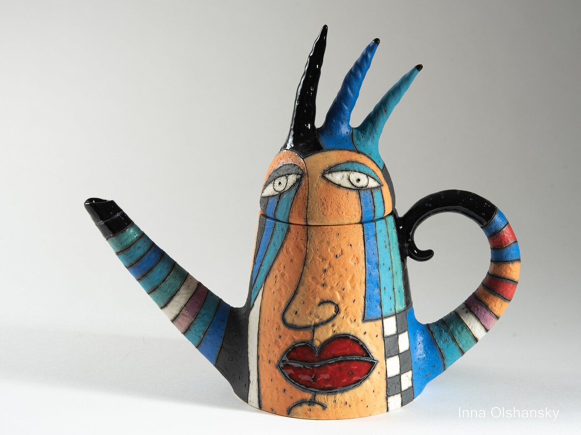 Ceramic Colorful Decorative Teapot Faces Design by Inna Olshansky - Etsy