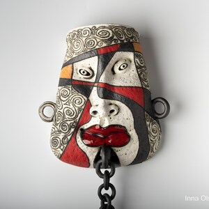 Wall Art Sculpture Ceramic Mask Black and Red Face - Etsy