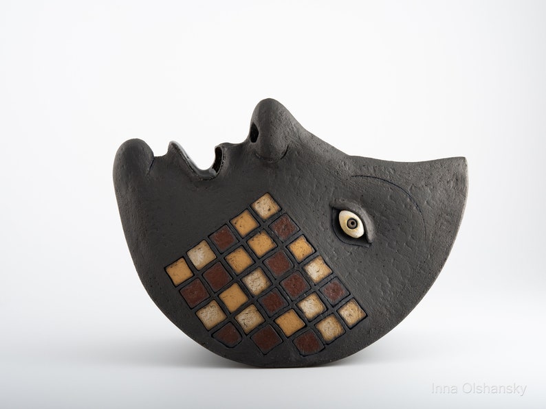 Black Moon Ceramic Art Object, Face Sculpture by Inna Olshansky - Etsy