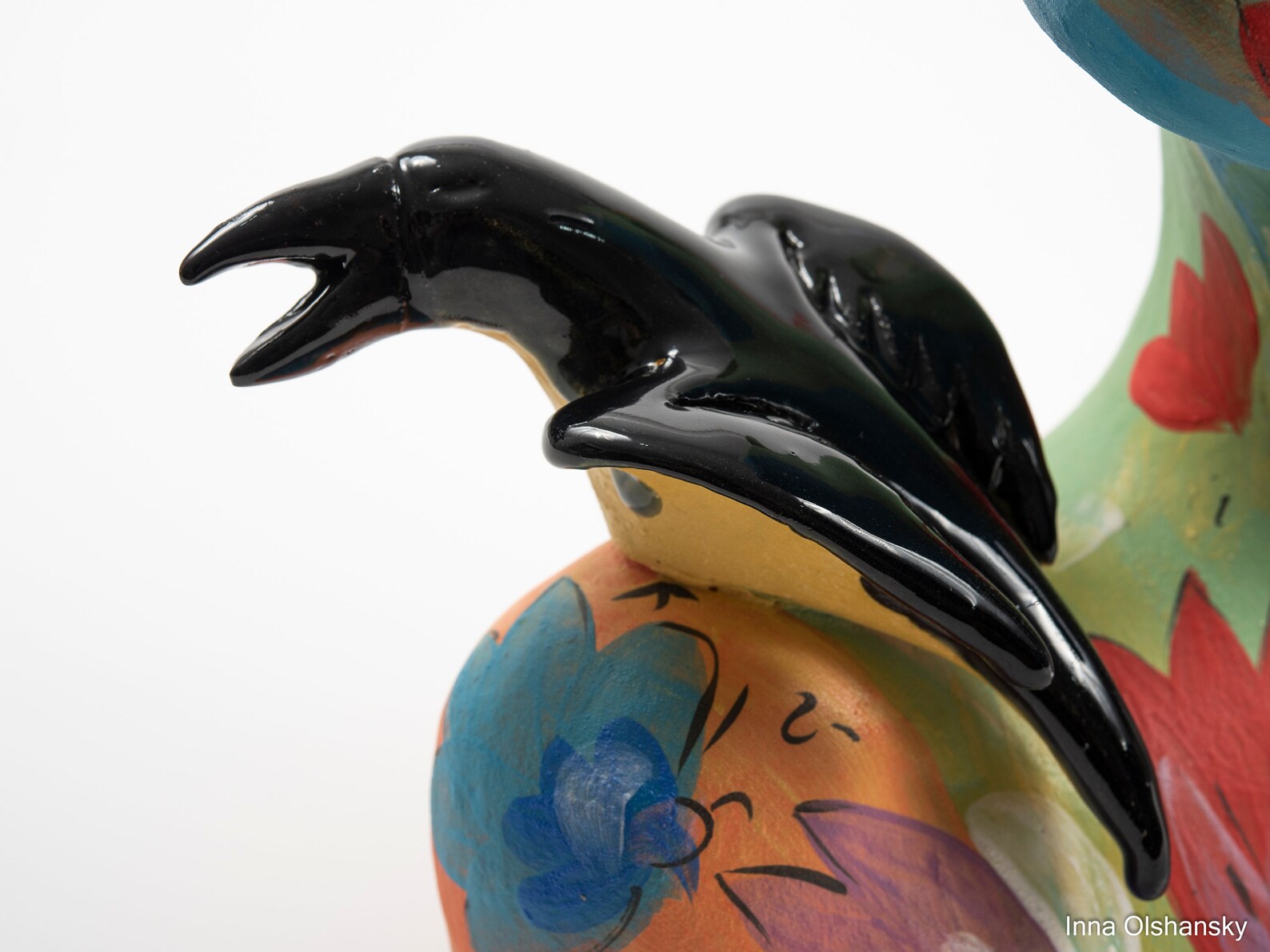 Ceramic Bust Man Looking up With Black Bird Colorful Sculpture by Inna ...