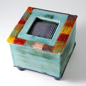 Ceramic Turquoise Box With Original Colorful Lid - Etsy