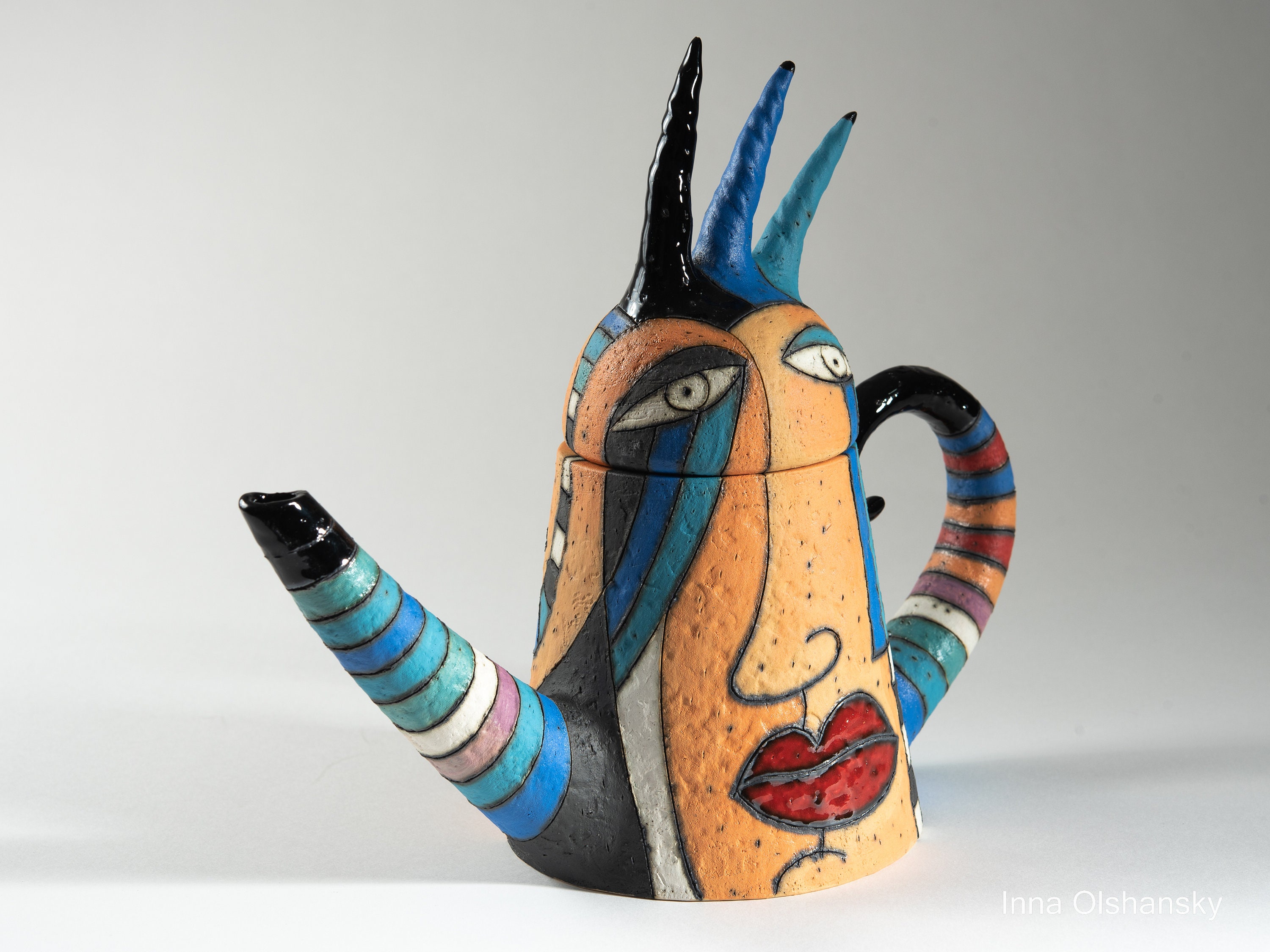Ceramic Colorful Decorative Teapot Faces Design by Inna Olshansky - Etsy