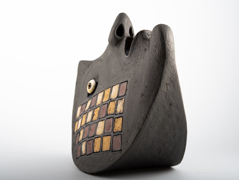 Black Moon Ceramic Art Object, Face Sculpture by Inna Olshansky - Etsy