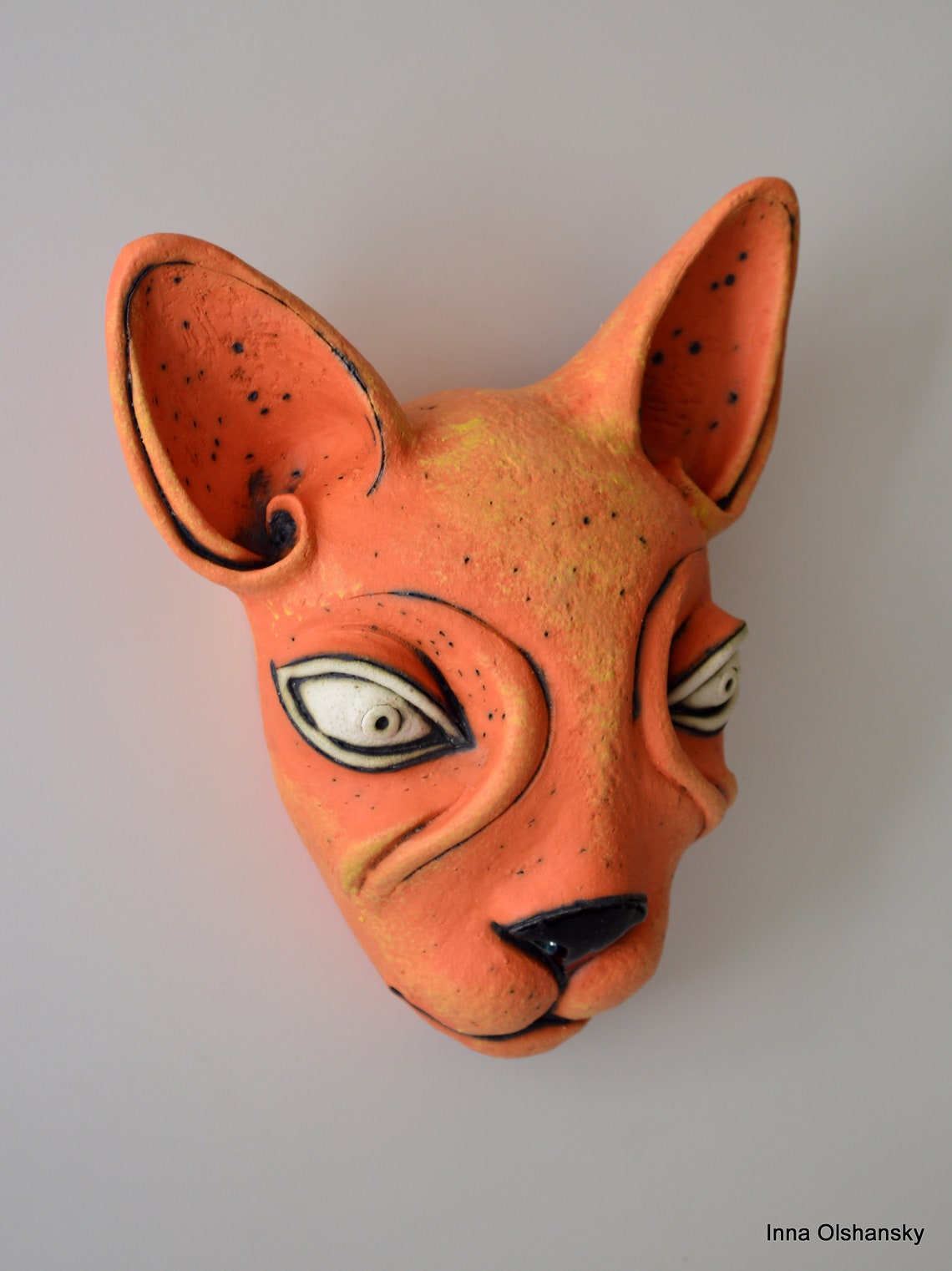 Mask ceramic mask cat mask orange cat wall decor | Etsy