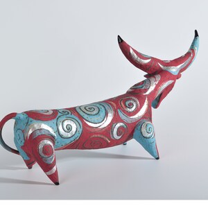 Bull Bull Ceramic Red Bull Sculpture Bull Bull With Pattern Fantasy ...