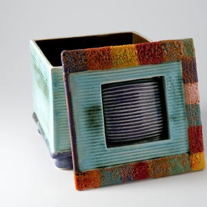Ceramic Turquoise Box With Original Colorful Lid - Etsy