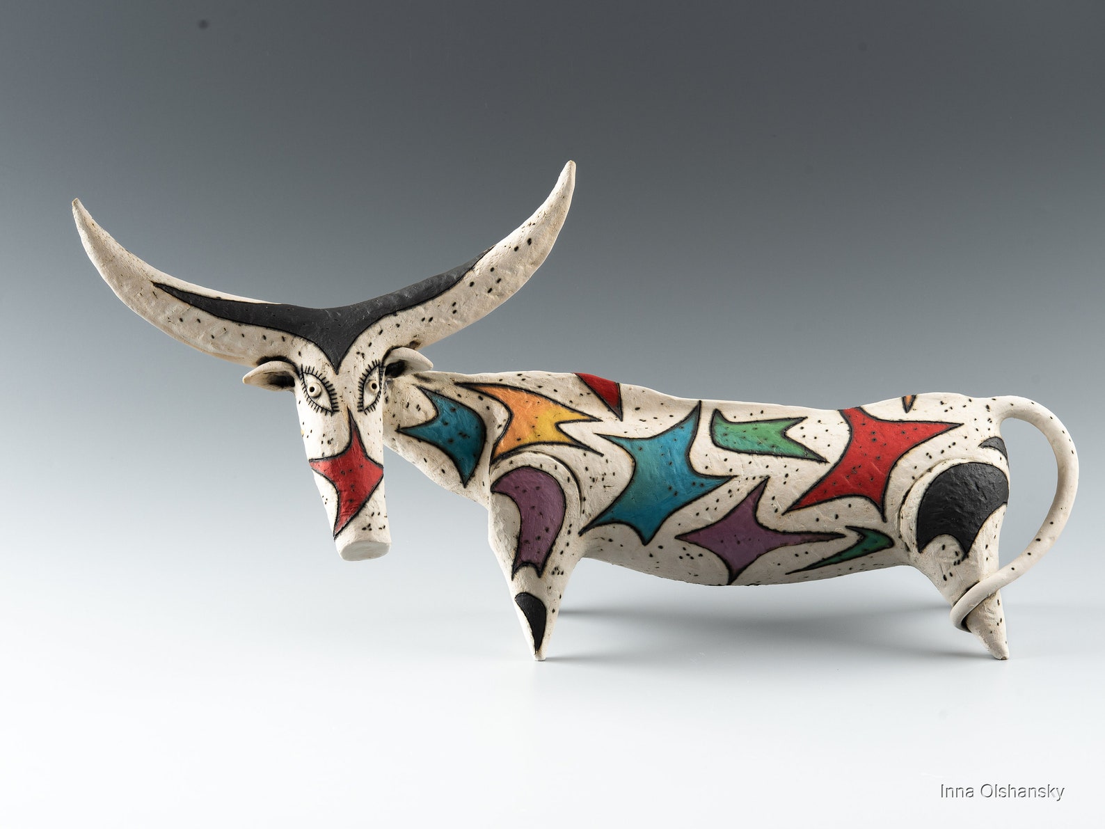 White Bull Stars Fantasy Design Ceramic Sculpture, Fantasy Colorful ...