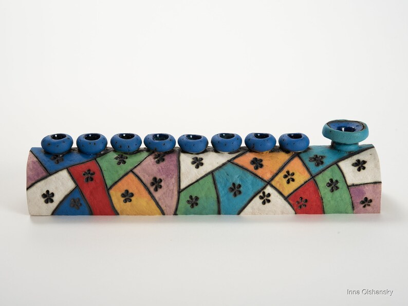 Ceramic Colorful Handmade Menorah Hanukkah - Etsy