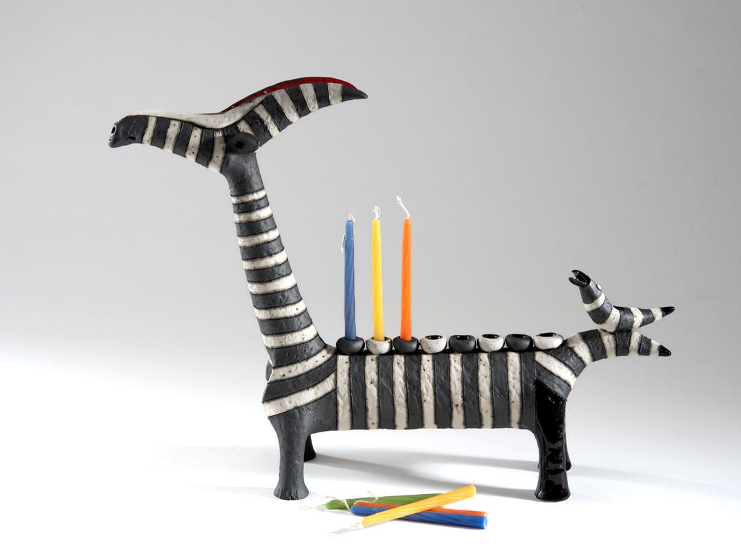 Menorah for Hanukkah Ceramic Sculpture Goat - Menorah Clay Figurine ...