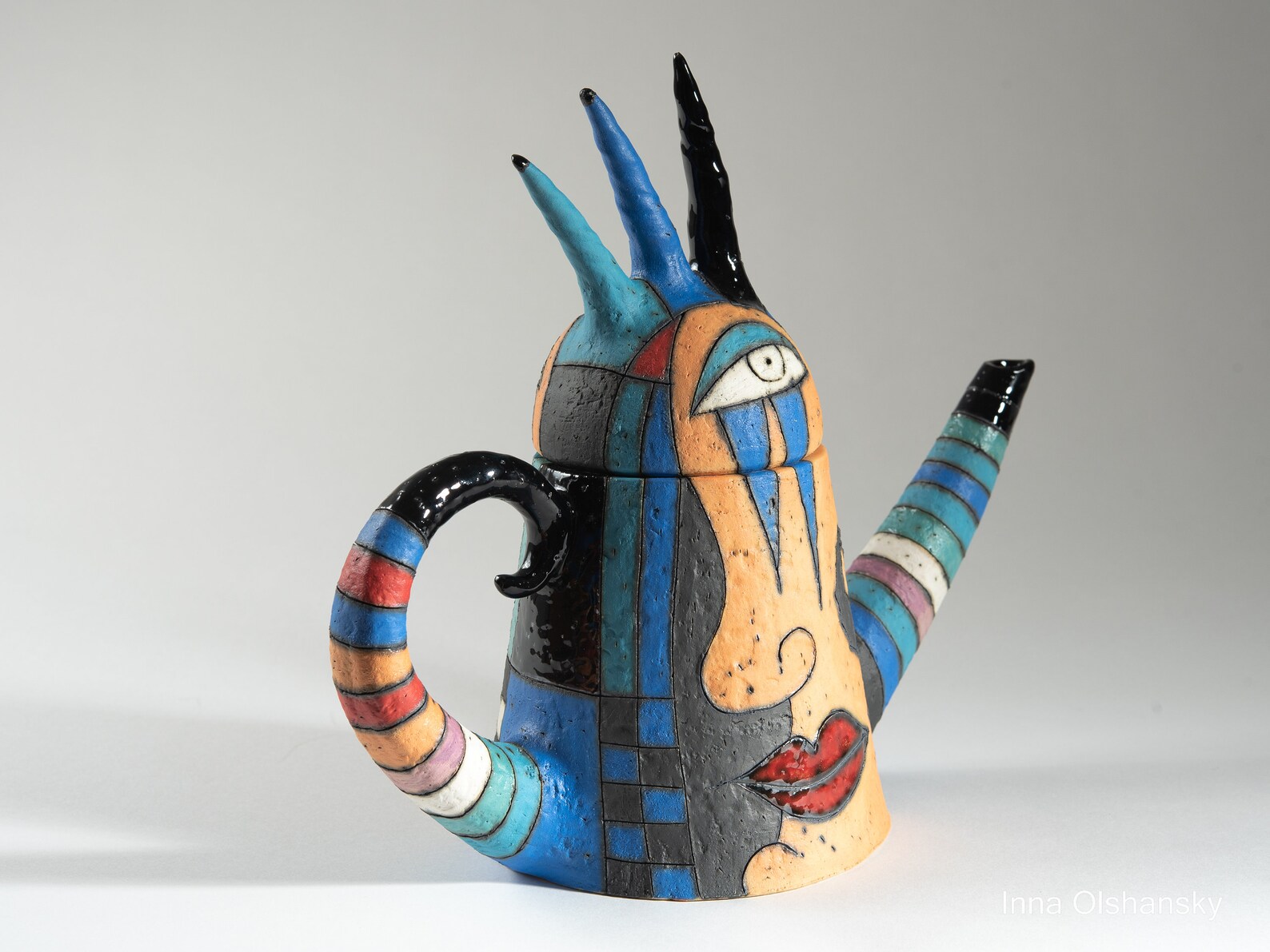 Ceramic Colorful Decorative Teapot Faces Design by Inna Olshansky - Etsy