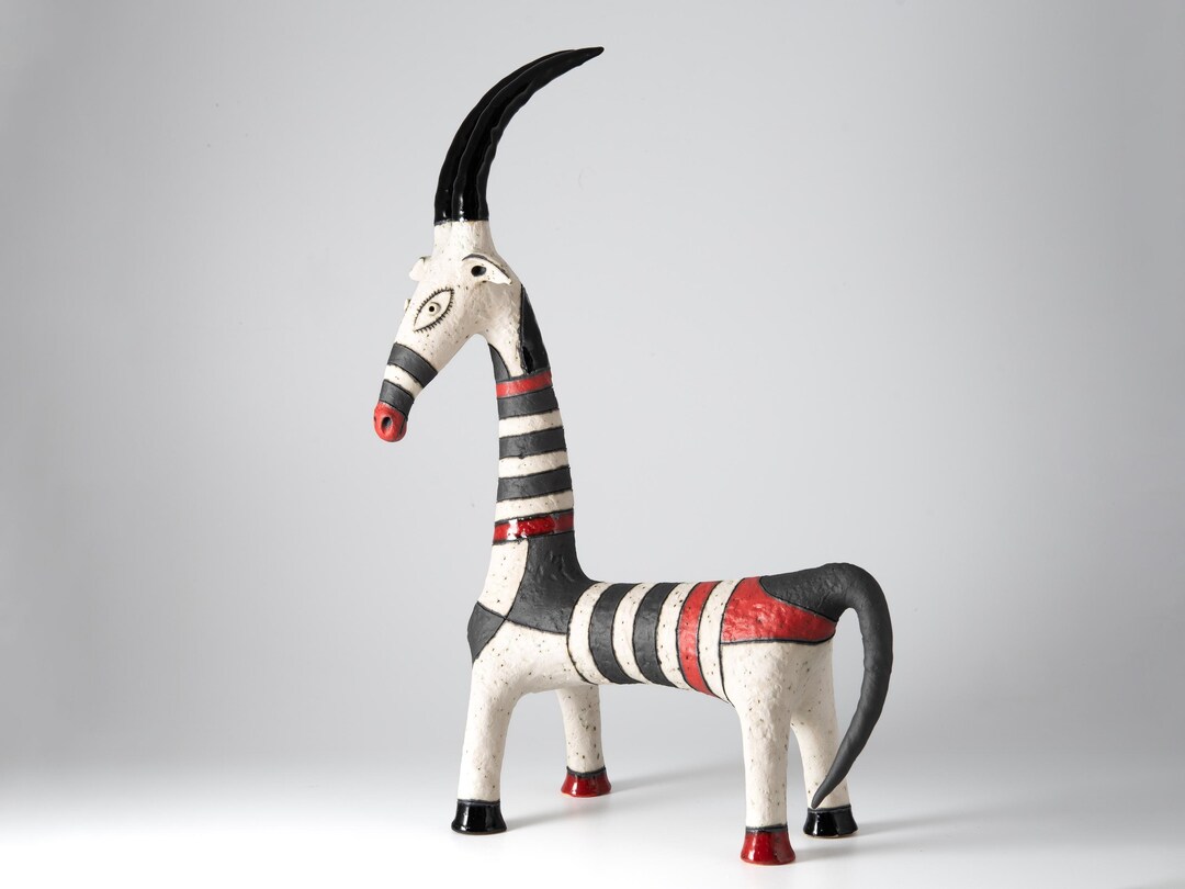 Ceramic Goat Sculpture, Red and Black Stripped Goat Figurine, - Etsy