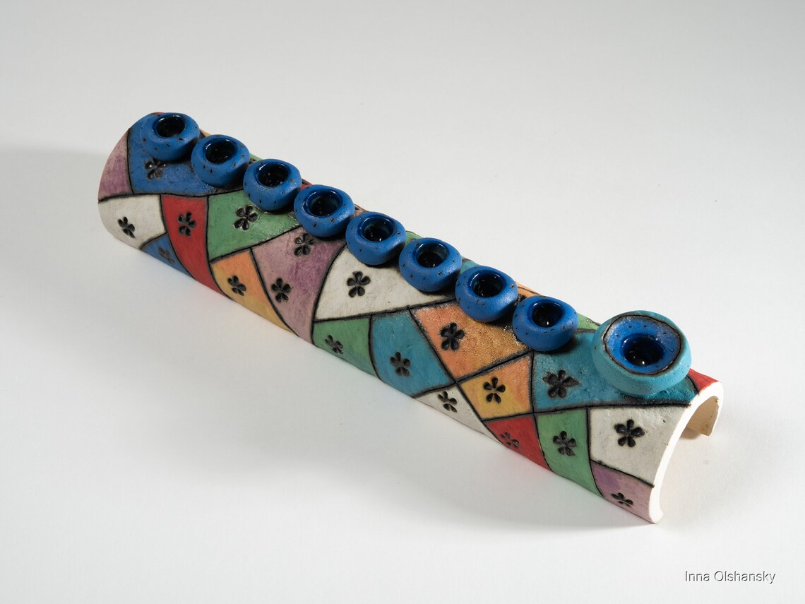 Ceramic Colorful Handmade Menorah Hanukkah - Etsy
