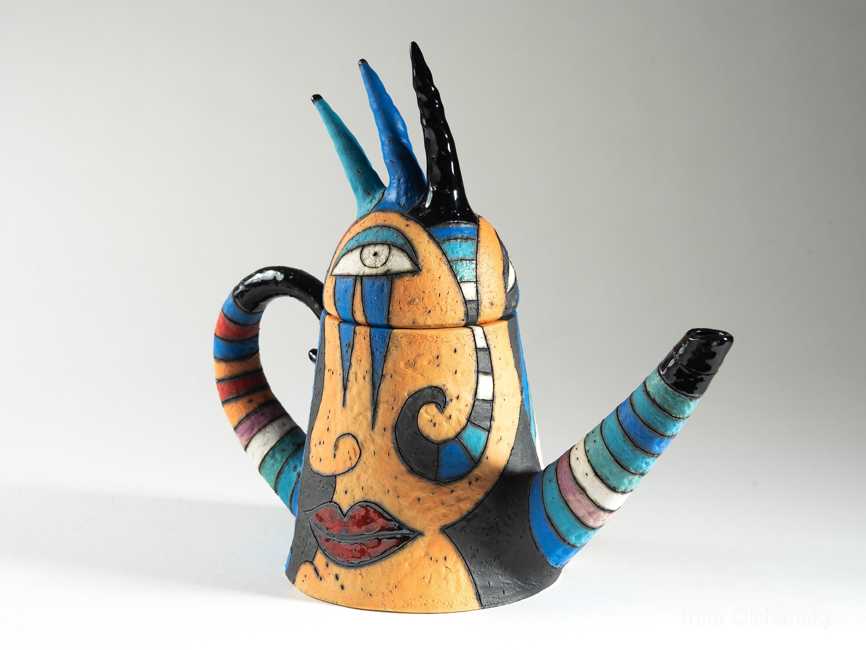 Ceramic Colorful Decorative Teapot Faces Design by Inna Olshansky - Etsy