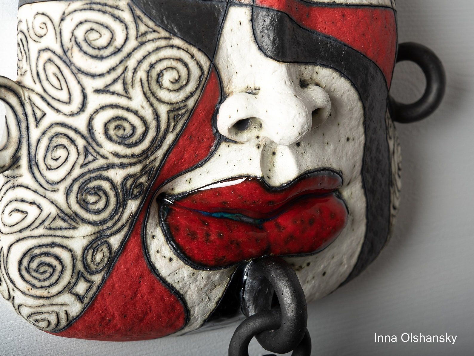 Wall Art Sculpture Ceramic Mask Black and Red Face - Etsy
