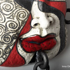 Wall Art Sculpture Ceramic Mask Black and Red Face - Etsy