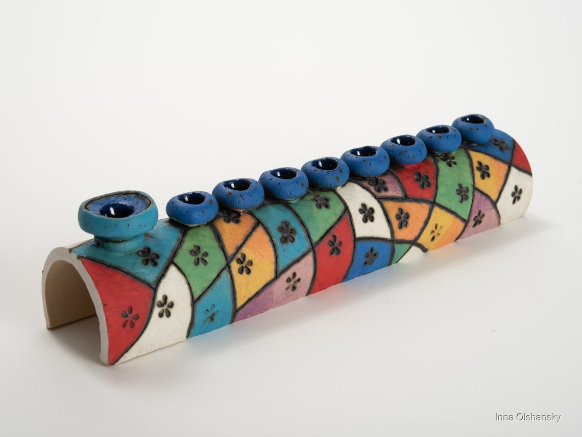 Ceramic Colorful Handmade Menorah Hanukkah - Etsy