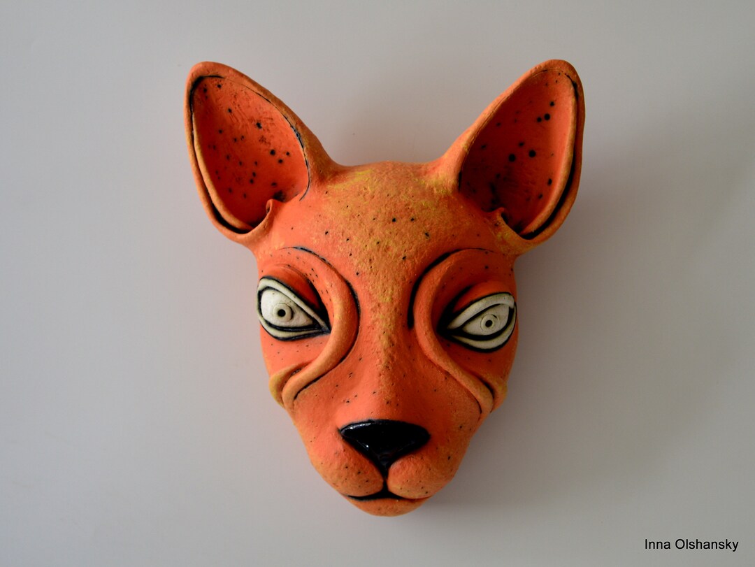 Mask - Ceramic Mask -cat Mask - Orange Cat - Wall Decor - Sculpture ...