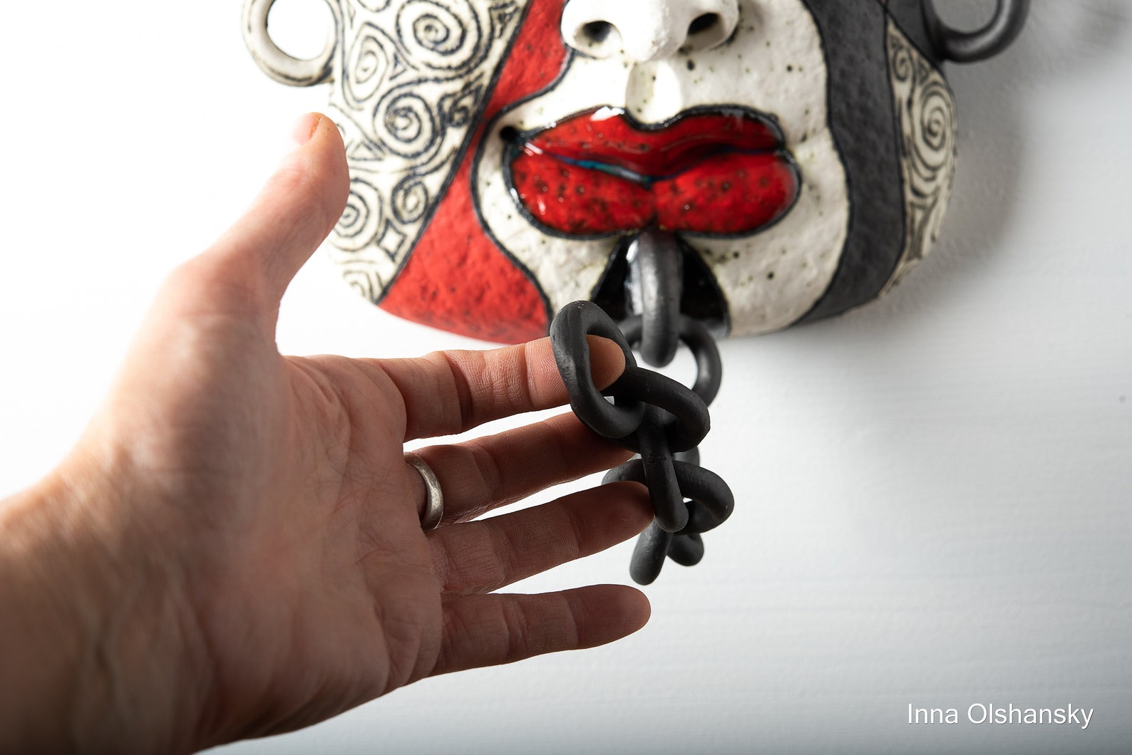 Wall Art Sculpture Ceramic Mask Black and Red Face - Etsy