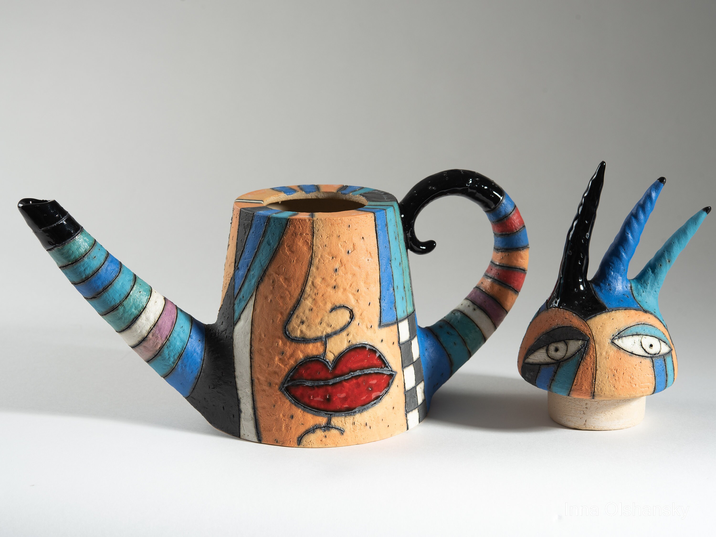 Ceramic Colorful Decorative Teapot Faces Design by Inna Olshansky - Etsy