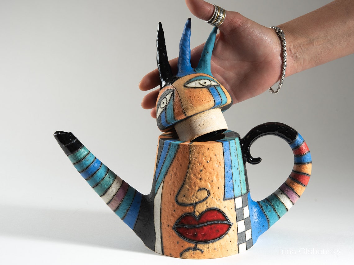 Ceramic Colorful Decorative Teapot Faces Design by Inna Olshansky - Etsy