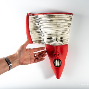 Ceramic Fantasy Red Face Mask , Ceramic Wall Decor , Ceramic Red and ...