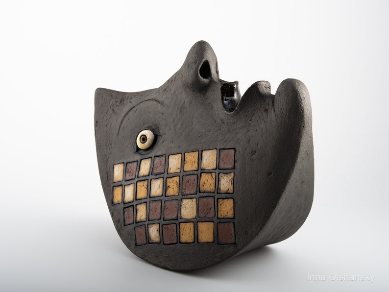 Black Moon Ceramic Art Object, Face Sculpture by Inna Olshansky - Etsy