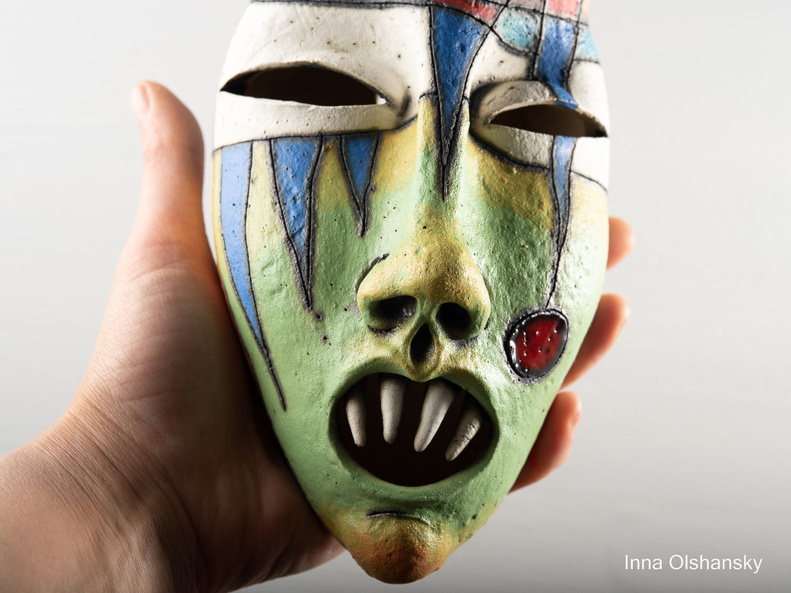 Ceramic Multicolored Mask Wall Art Sculpture Colorful - Etsy
