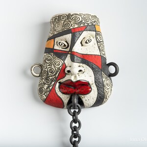 Wall Art Sculpture Ceramic Mask Black and Red Face - Etsy
