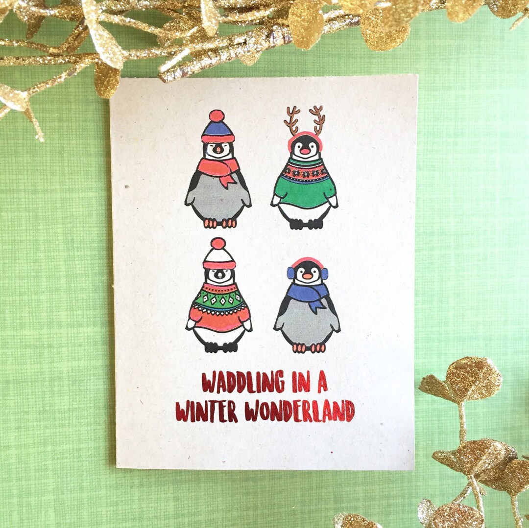 Penguin Christmas Card, Punny Cute Holiday Card, Penguin Sweater Card ...