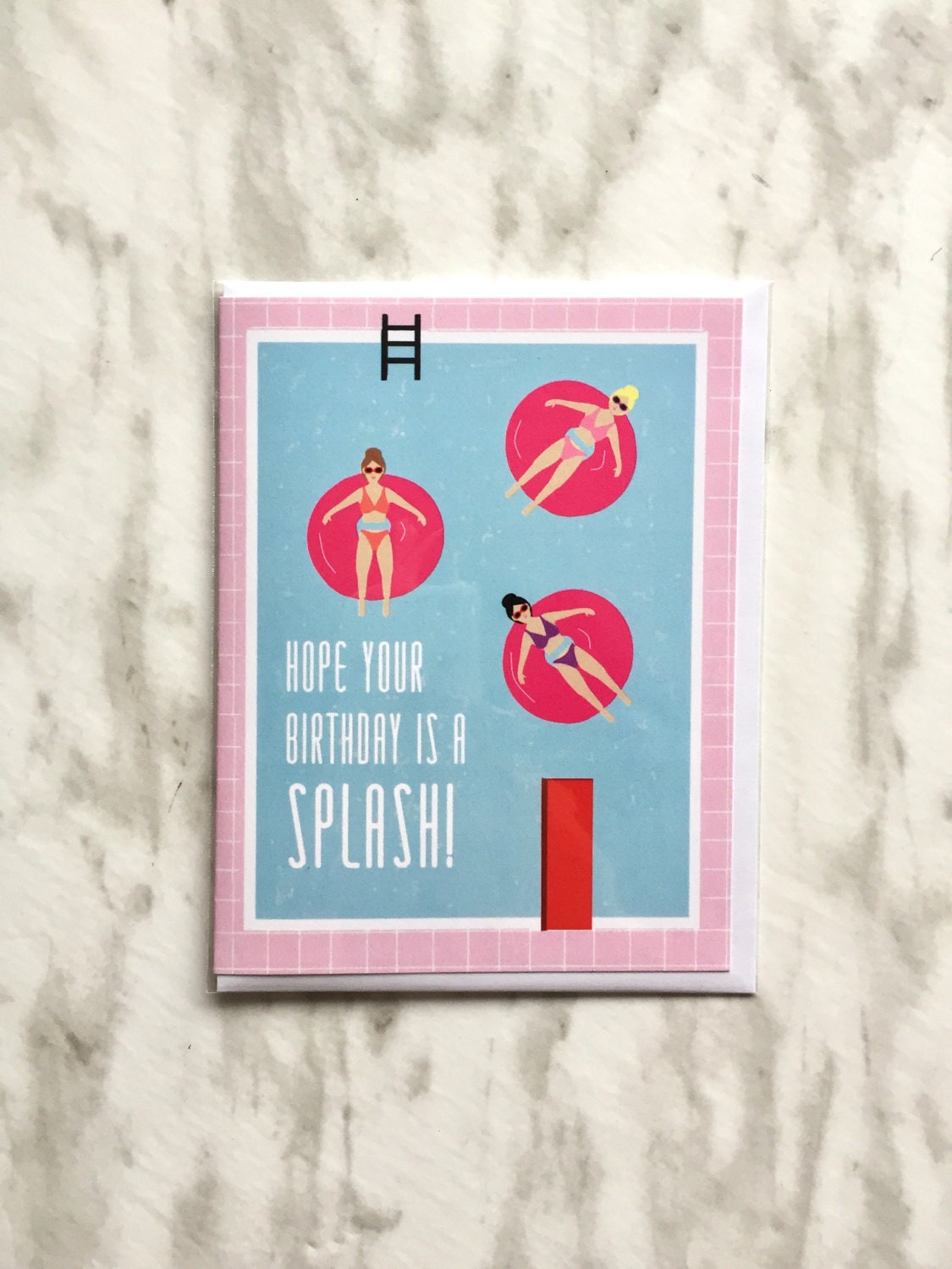 Pool Party Birthday Card A2 Handmade m Pool Float Swimming | Etsy