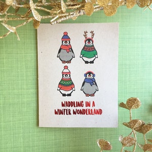 Penguin Christmas Card, Punny Cute Holiday Card, Penguin Sweater Card ...