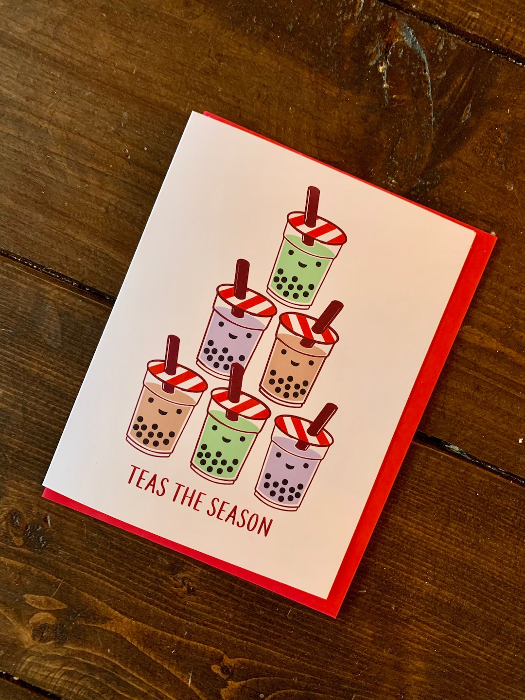 Boba Christmas Card - Bubble Tea Festive Card, Funny Holiday Pearls ...