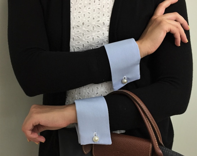 WRIST CUFFS 2 Narrow Blue Stripe, Cuff Links, French Cuffs, Detachable ...