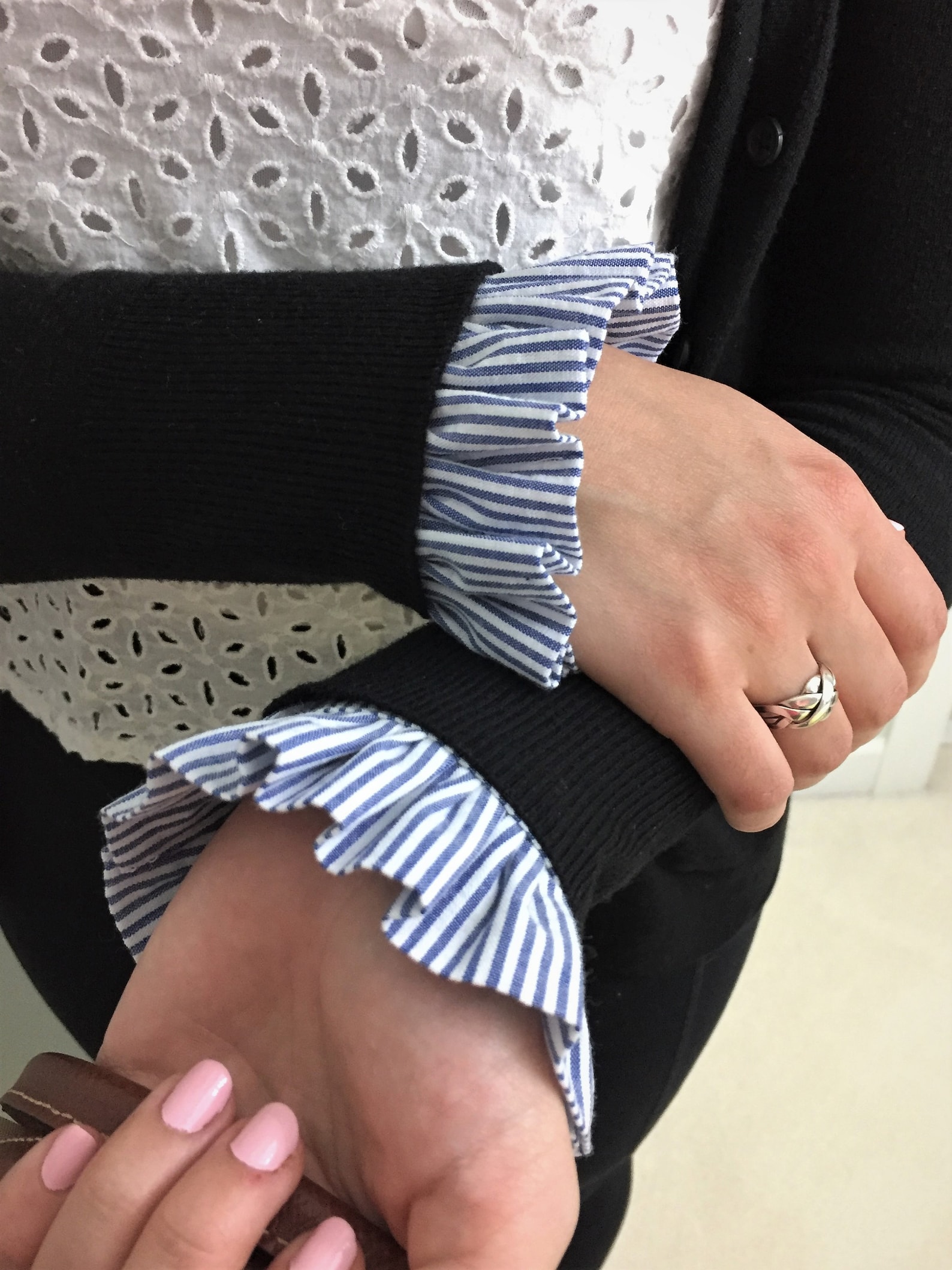 Blue Stripe Seersucker Ruffle Cuffs: Detachable Fashion Wrist Cuffs ...