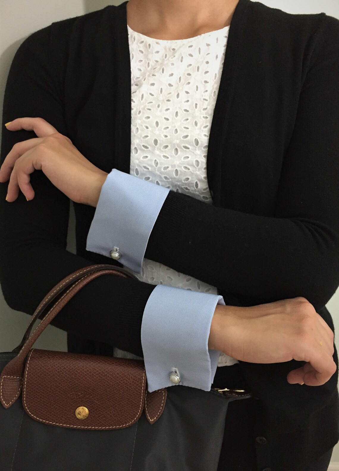 WRIST CUFFS 2 Narrow Blue Stripe, Cuff Links, French Cuffs, Detachable ...